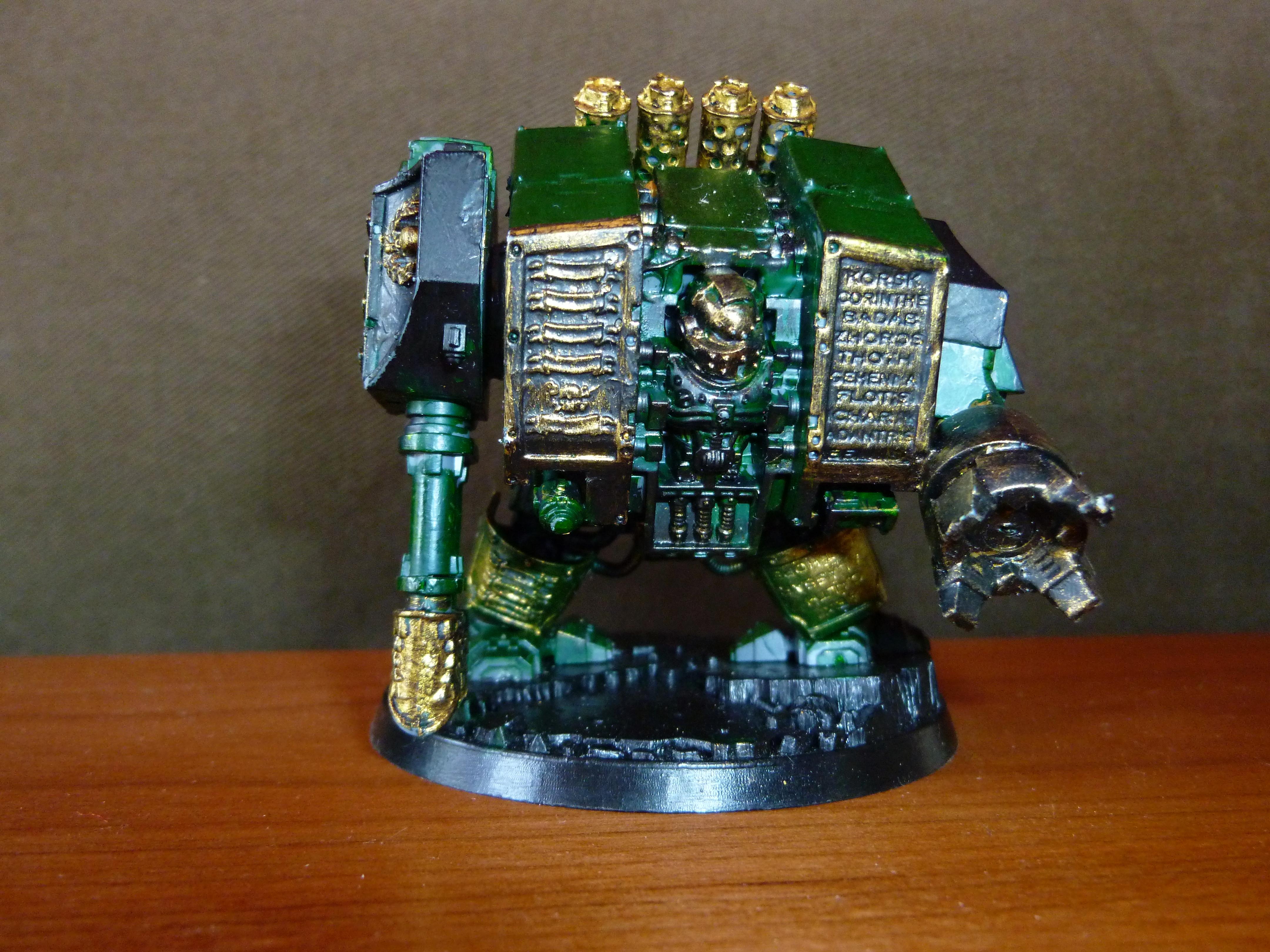 Dark Angels Venerable Dreadnought, Dark Angels Venerable Dreadnought Leaning Overgold Green ...
